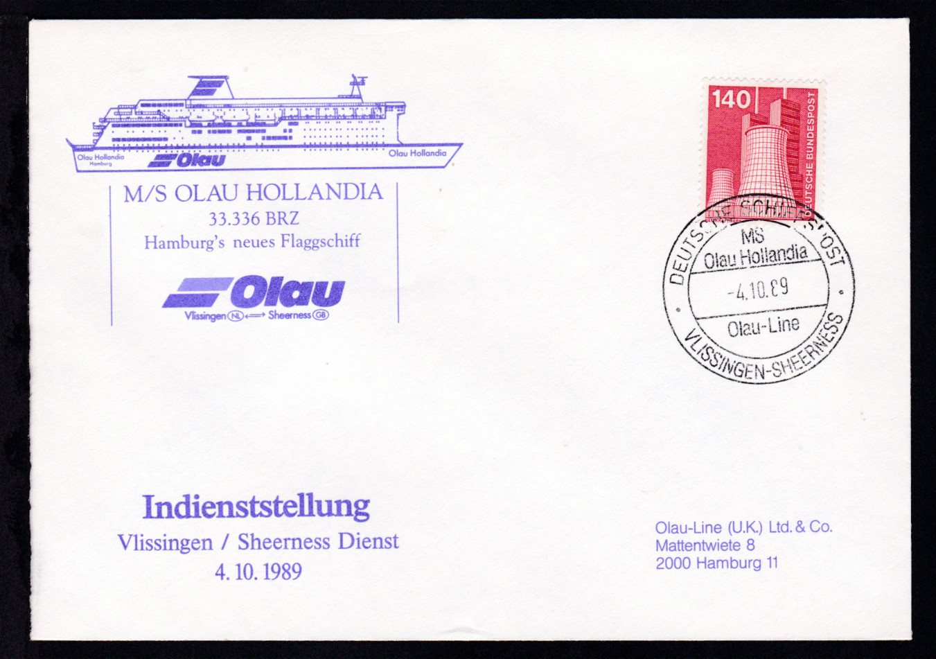 DEUTSCHE SCHIFFSPOST MS Olau Hollandia Olau-Line VLISSINGEN-SHERNESS 4. ...